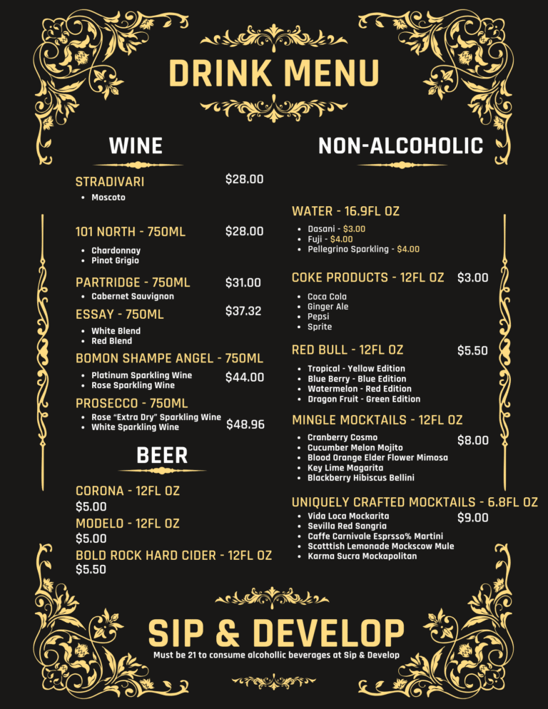 Drink Menu - Sip & Develop
